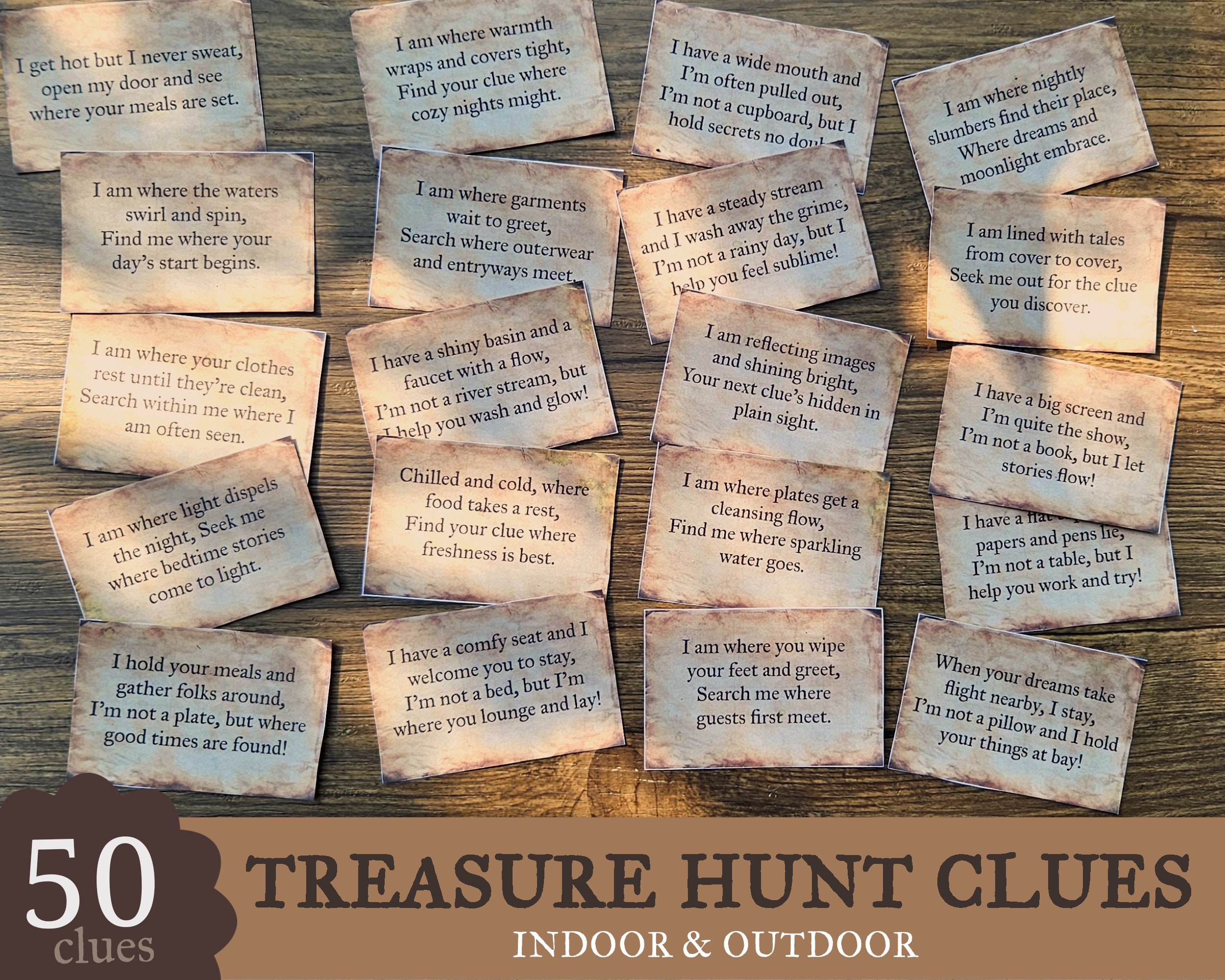 Kids Treasure Hunt Clue Cards: 50 Indoor & Outdoor Riddles (PDF) - Etsy