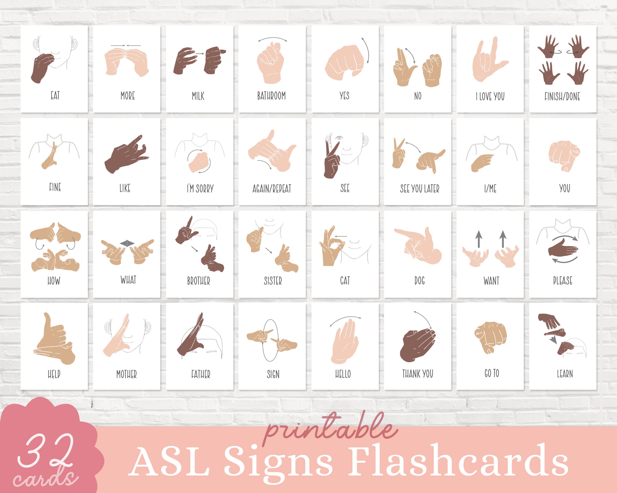 Printable ASL Flash Cards: Montessori Sign Language (32 Cards) - Etsy