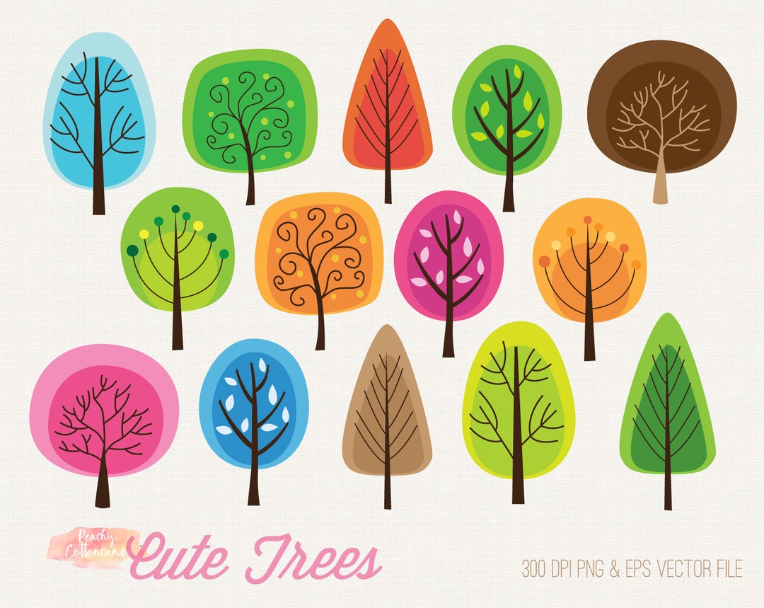 Colorful Whimsical Tree Clipart: 14 PNG & EPS Files (digital Download ...