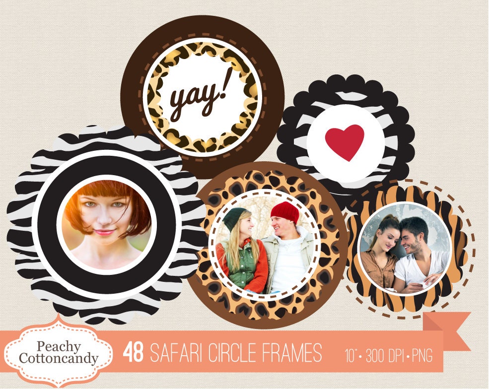 BUY 4 GET 50% OFF 48 Safari Circle Frames Clip Art Scalloped - Etsy UK