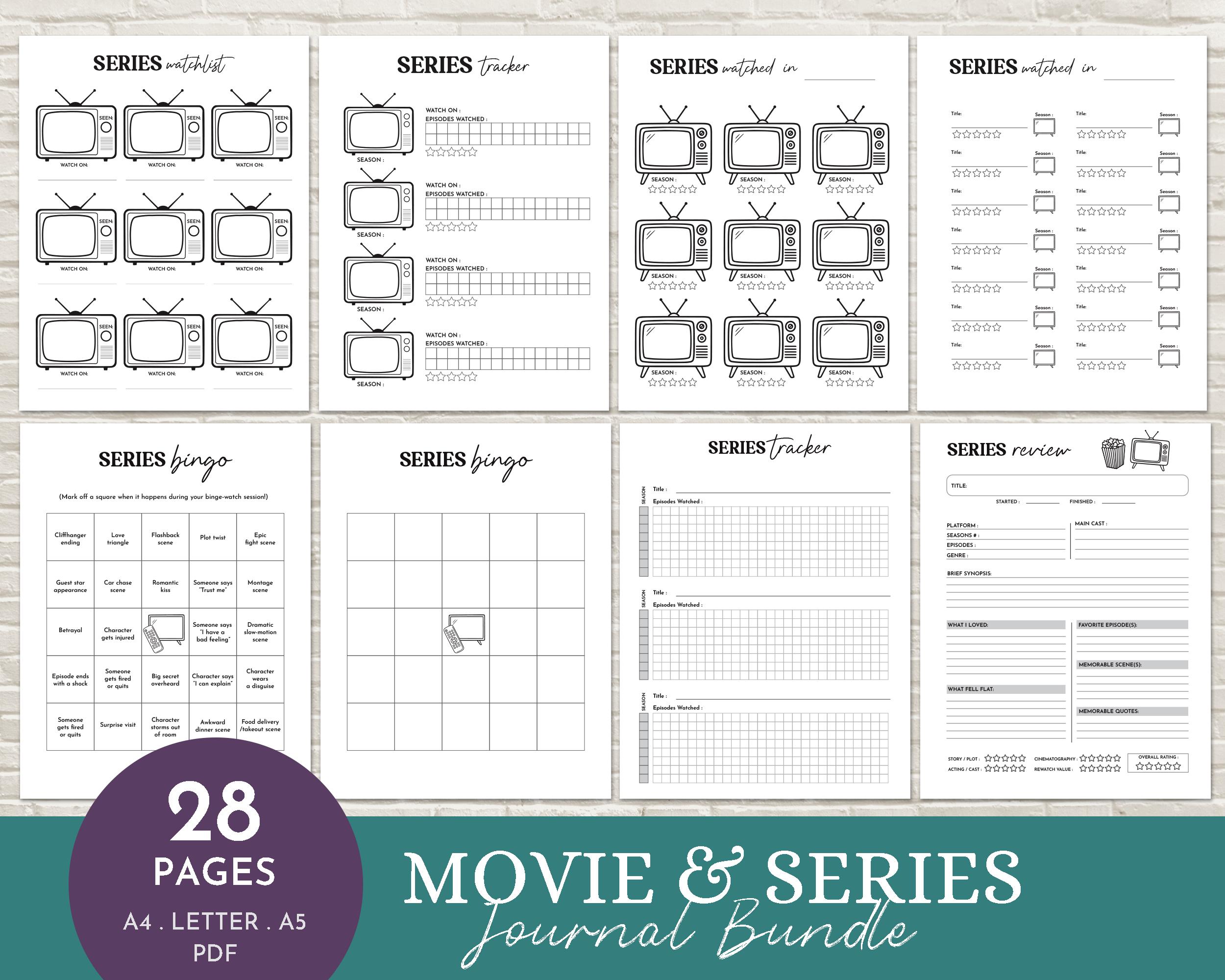 Printable Movie & TV Series Journal: 28-page Tracker Bundle (PDF) - Etsy