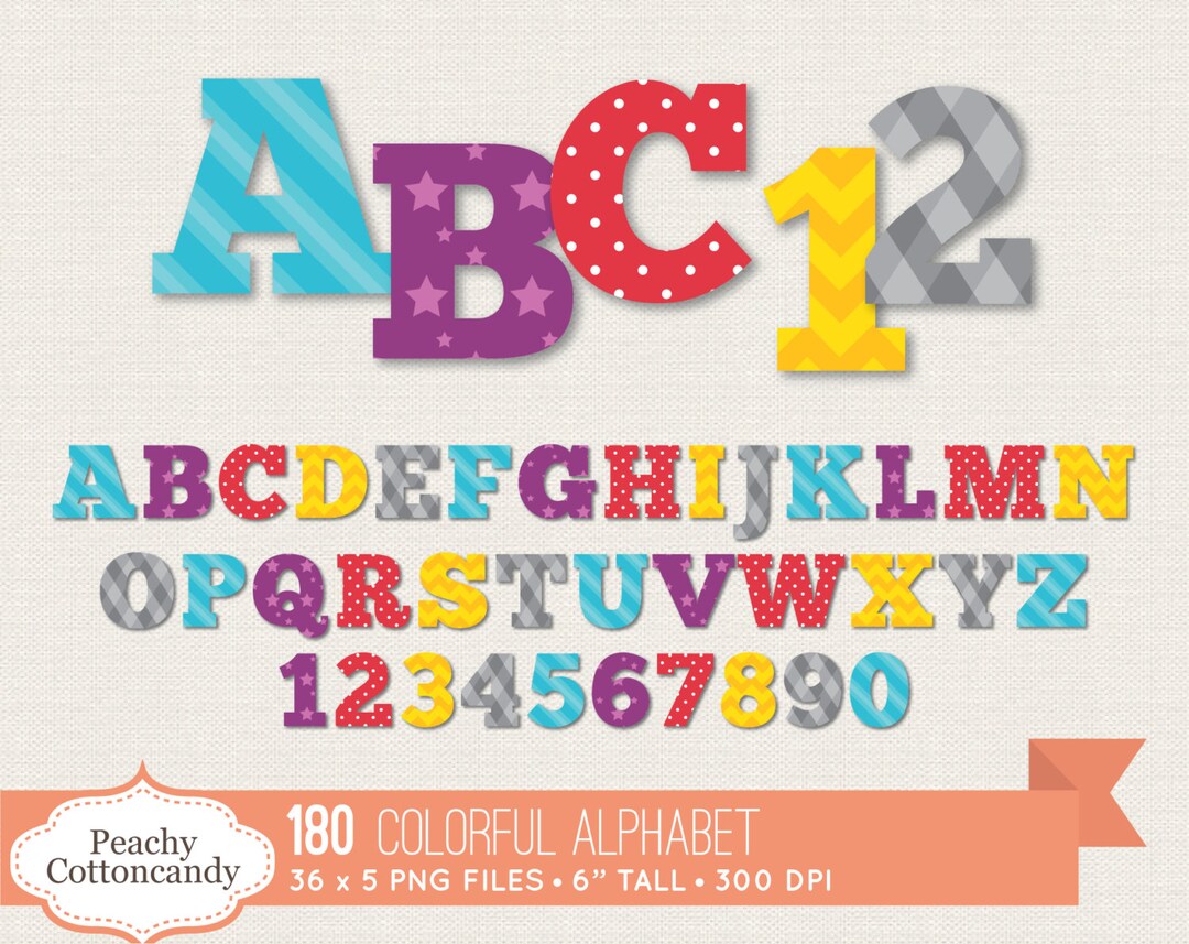 Colorful Alphabet Clipart: 180 Bright Letters & Numbers (digital ...
