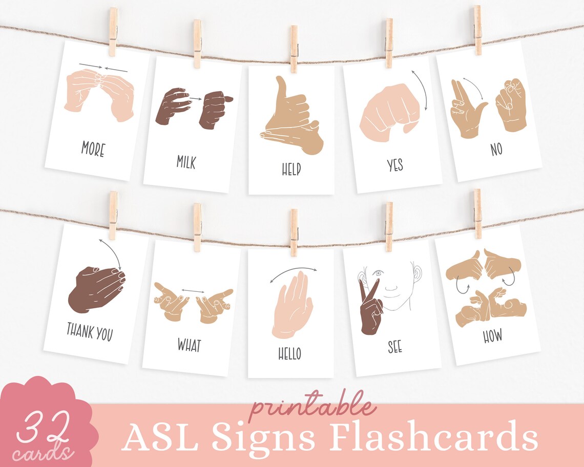 Printable ASL Flash Cards: Montessori Sign Language (32 Cards) - Etsy