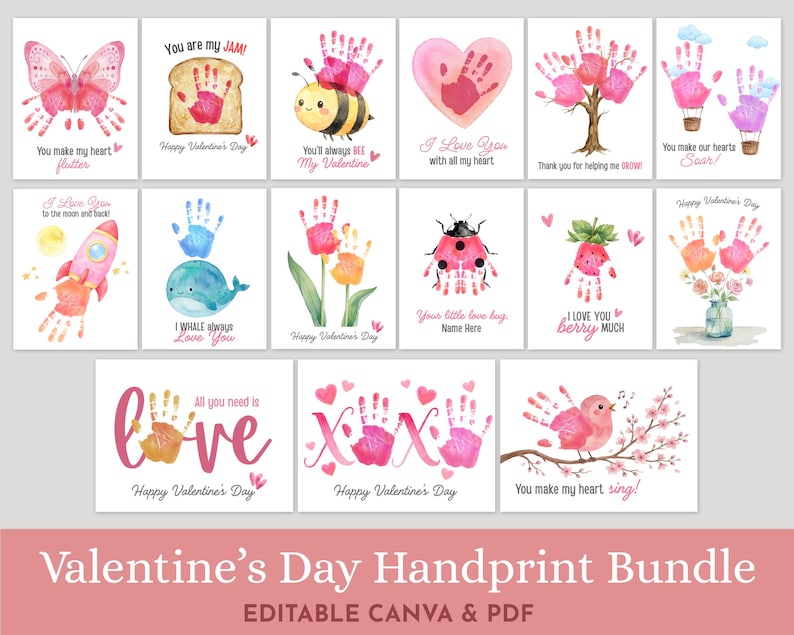 Valentine’s Day Handprint Bundle – 16 Printable Kids Craft - Gift for ...
