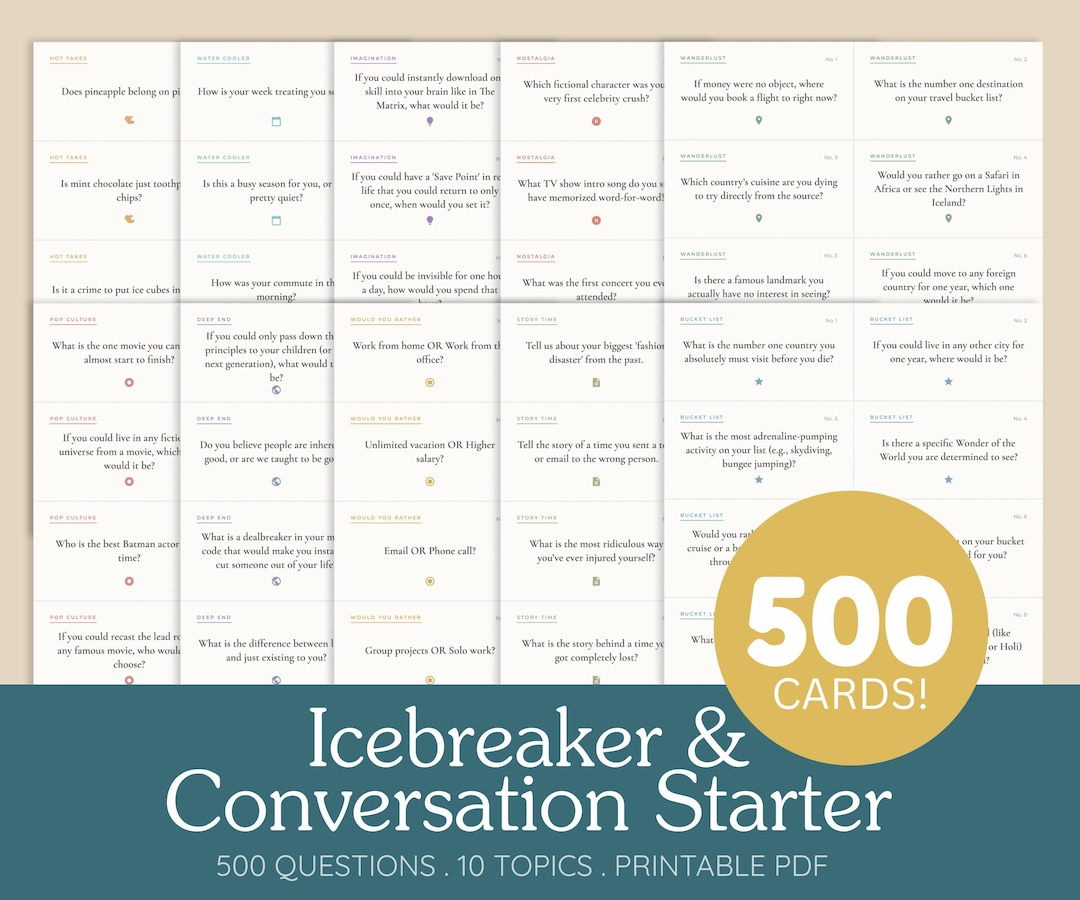 500 Printable Icebreaker Cards | Conversation Starter Game for Party ...