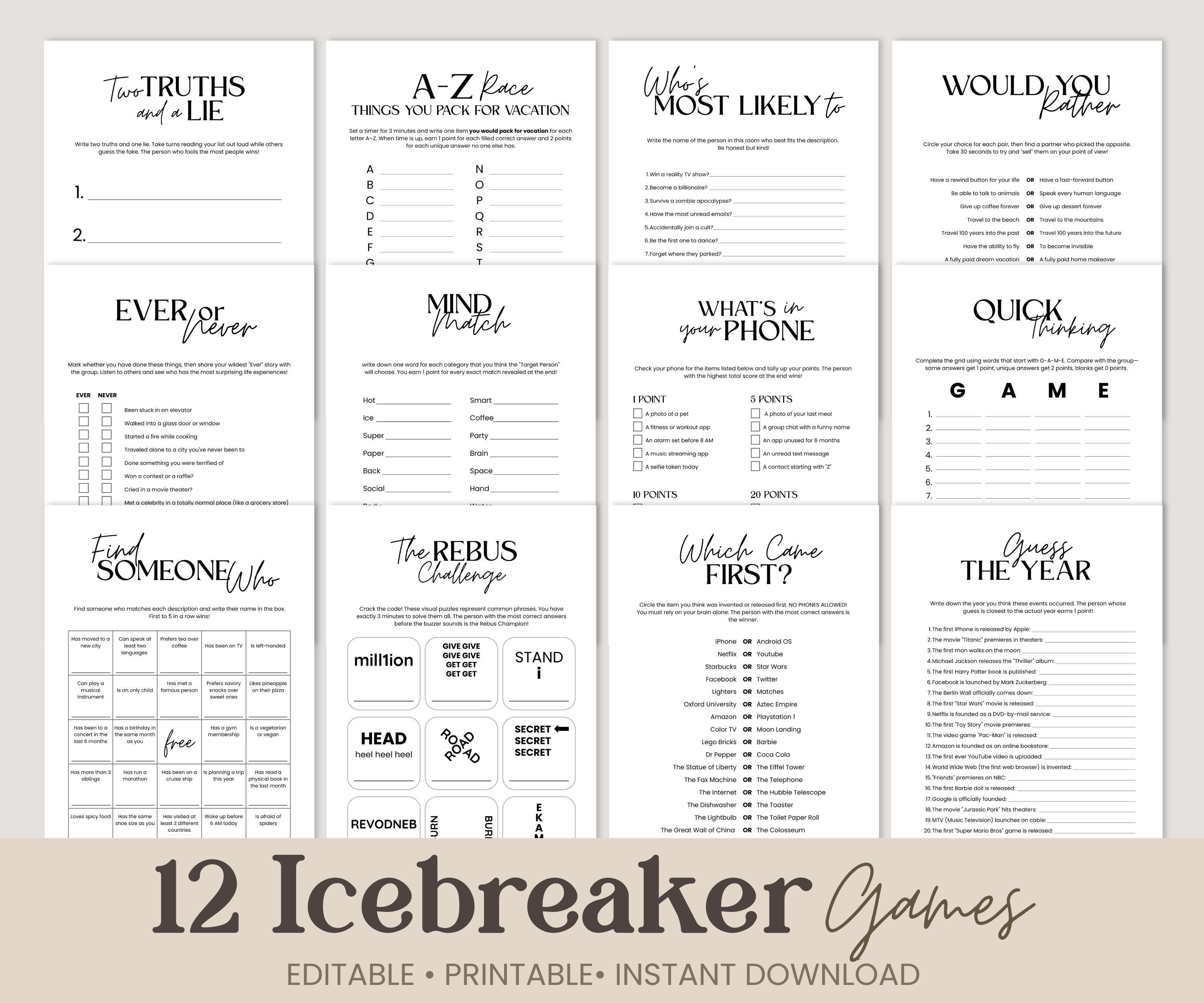 The Ultimate Printable Icebreaker Games Bundle | 12 Games | Ready-to ...