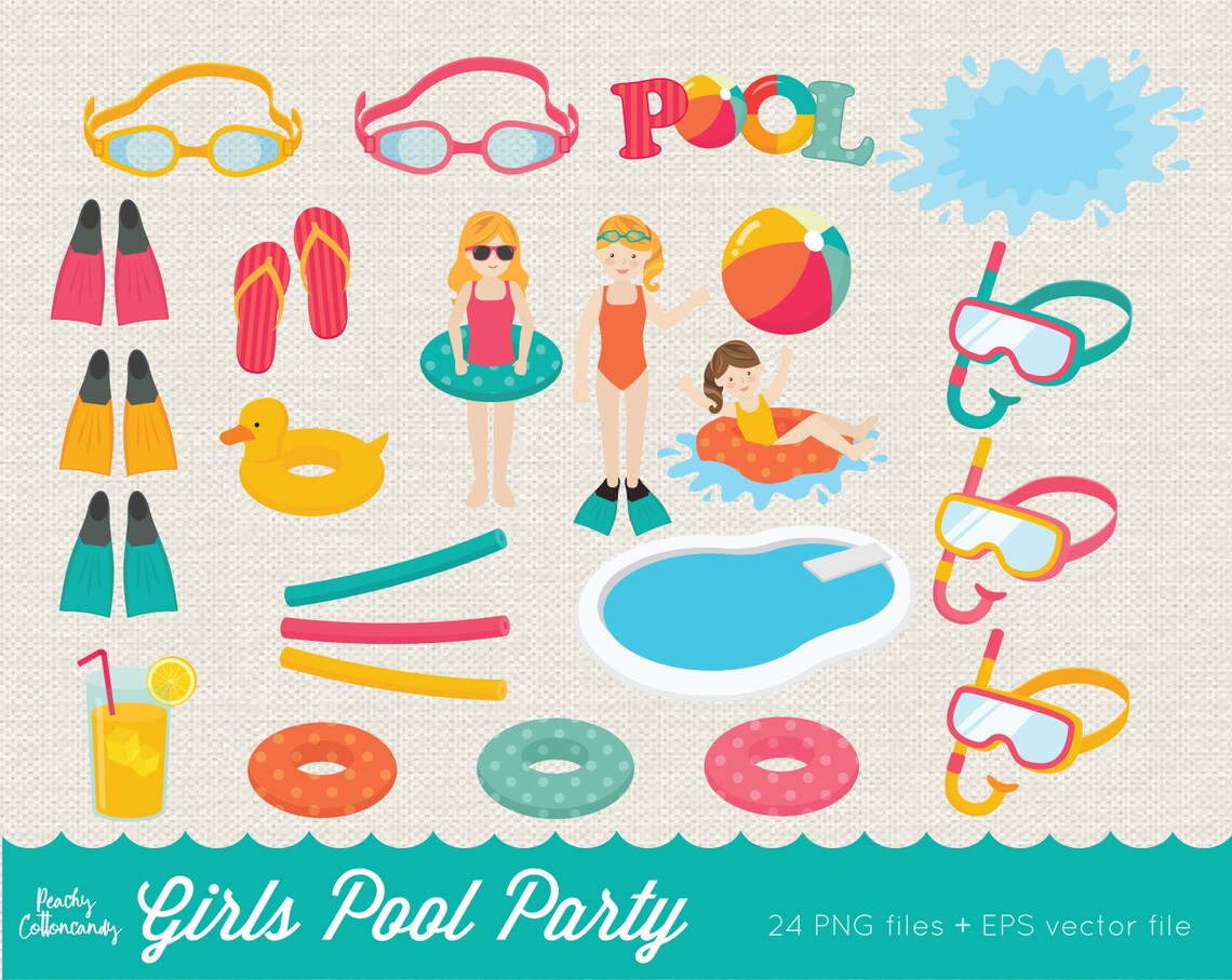BUY 4 GET 50% OFF Girls Pool Party Clipart Girl Pool Party - Etsy