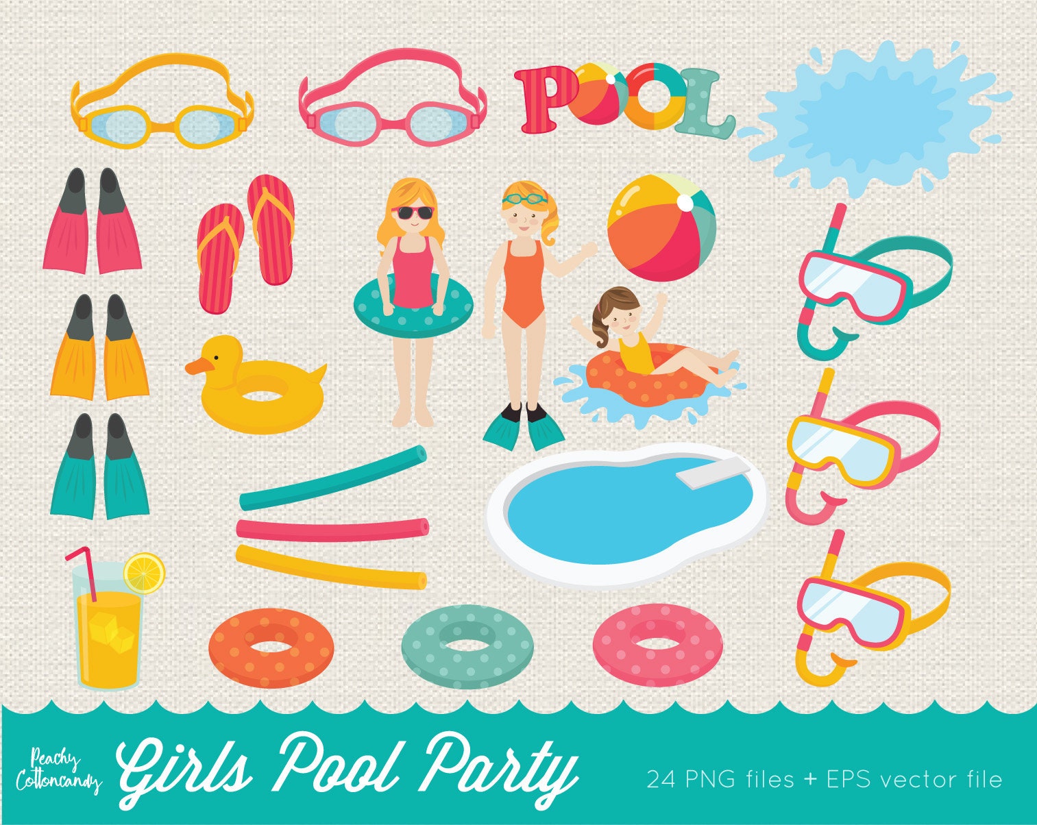 BUY 4 GET 50% OFF Girls Pool Party Clipart Girl Pool Party - Etsy