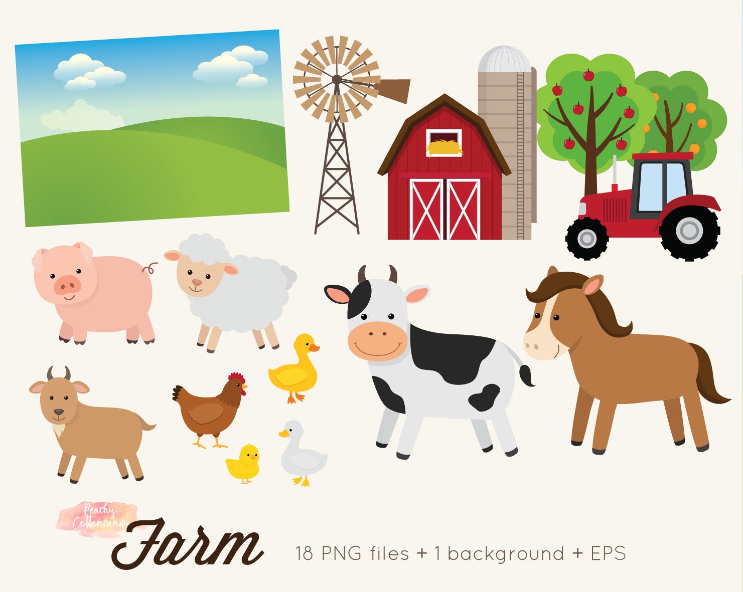 Farm Animals Clipart: Barnyard Graphics (PNG, EPS) - Commercial Use - Etsy
