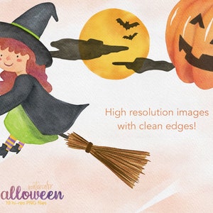 Watercolor Halloween Clipart: Witch, Ghost, Pumpkin (PNG Digital ...