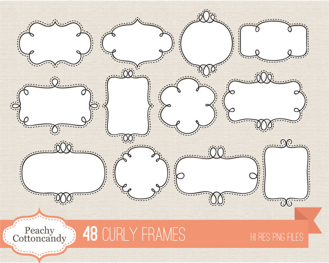 48 Hand-drawn Curly Frames Clipart: Doodle Frames (digital Download) - Etsy