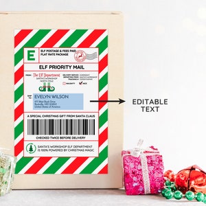 BUY 4 GET 50% OFF Editable Christmas Elf Shipping Label North Pole Mail ...
