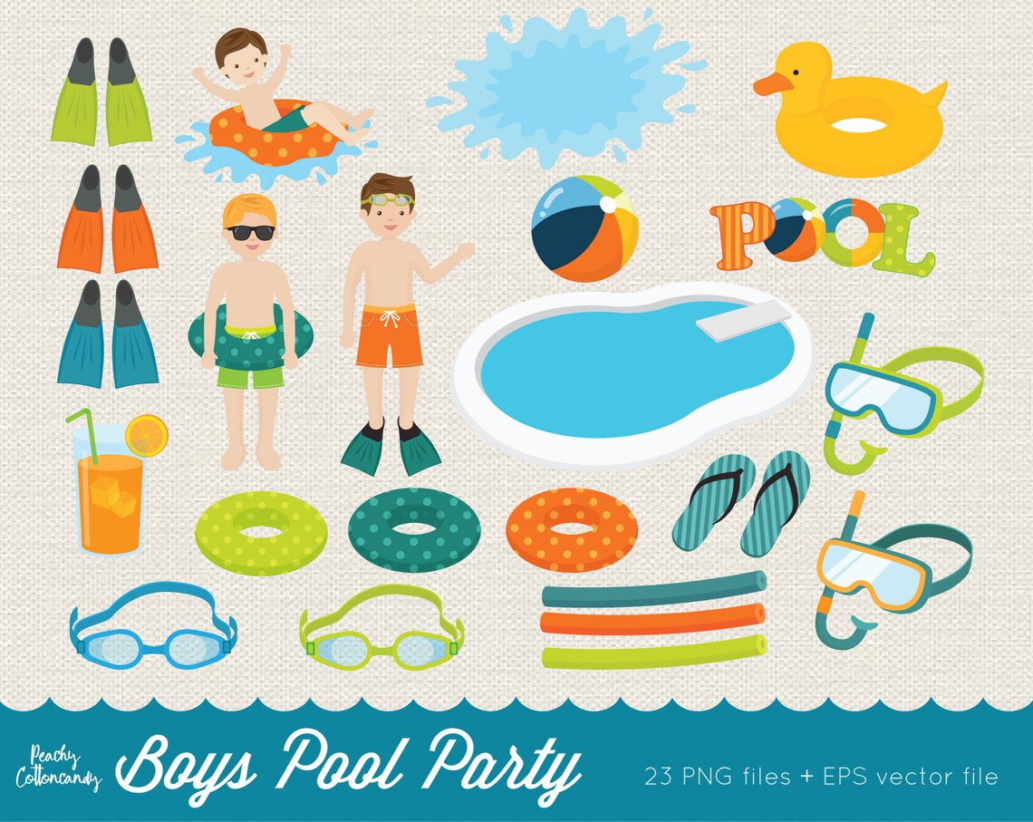 BUY 4 GET 50% OFF Boys Pool Party Clipart Boy Pool Party - Etsy