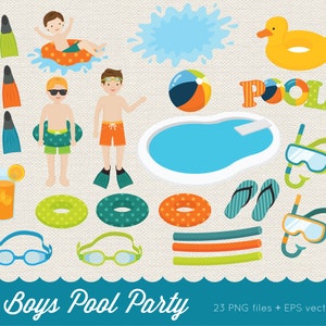 BUY 4 GET 50% OFF Boys Pool Party Clipart - Boy Pool Party Clip Art ...