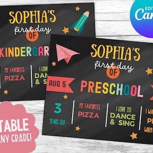 Editable Chalkboard First Day of School Sign: Canva Template (digital ...