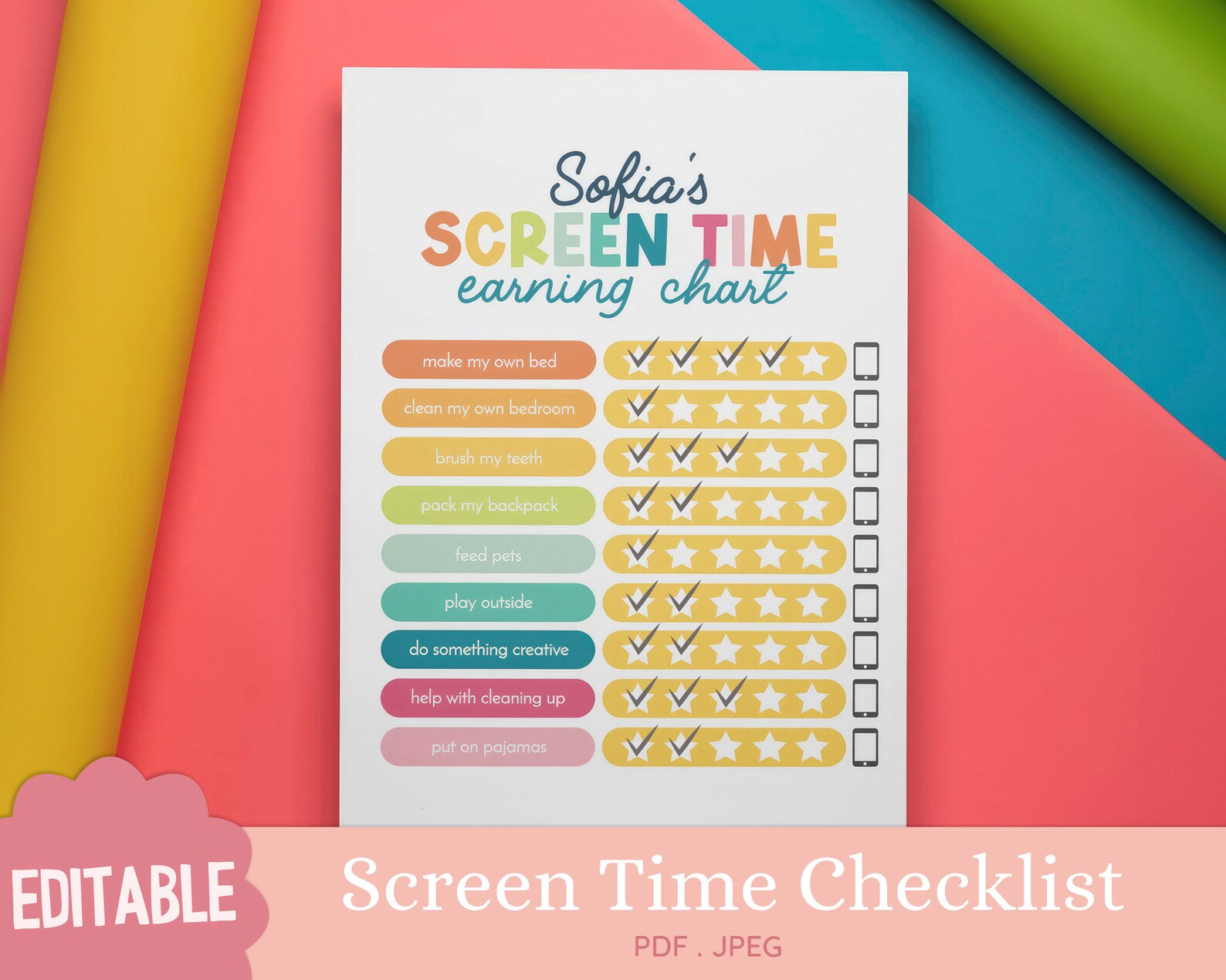 Editable Kids Screen Time Checklist: Chore Chart (canva & PDF) - Etsy