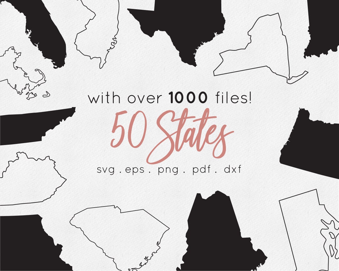50 US States Map SVG: Cricut & Silhouette Cut Files (digital Download ...