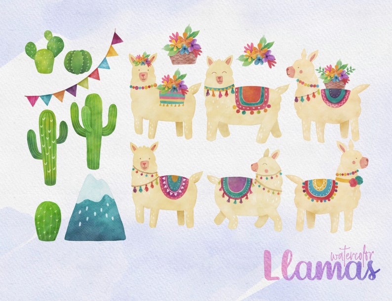 BUY 4 GET 50% OFF Watercolor Llama Clipart Llamas Clip Art - Etsy