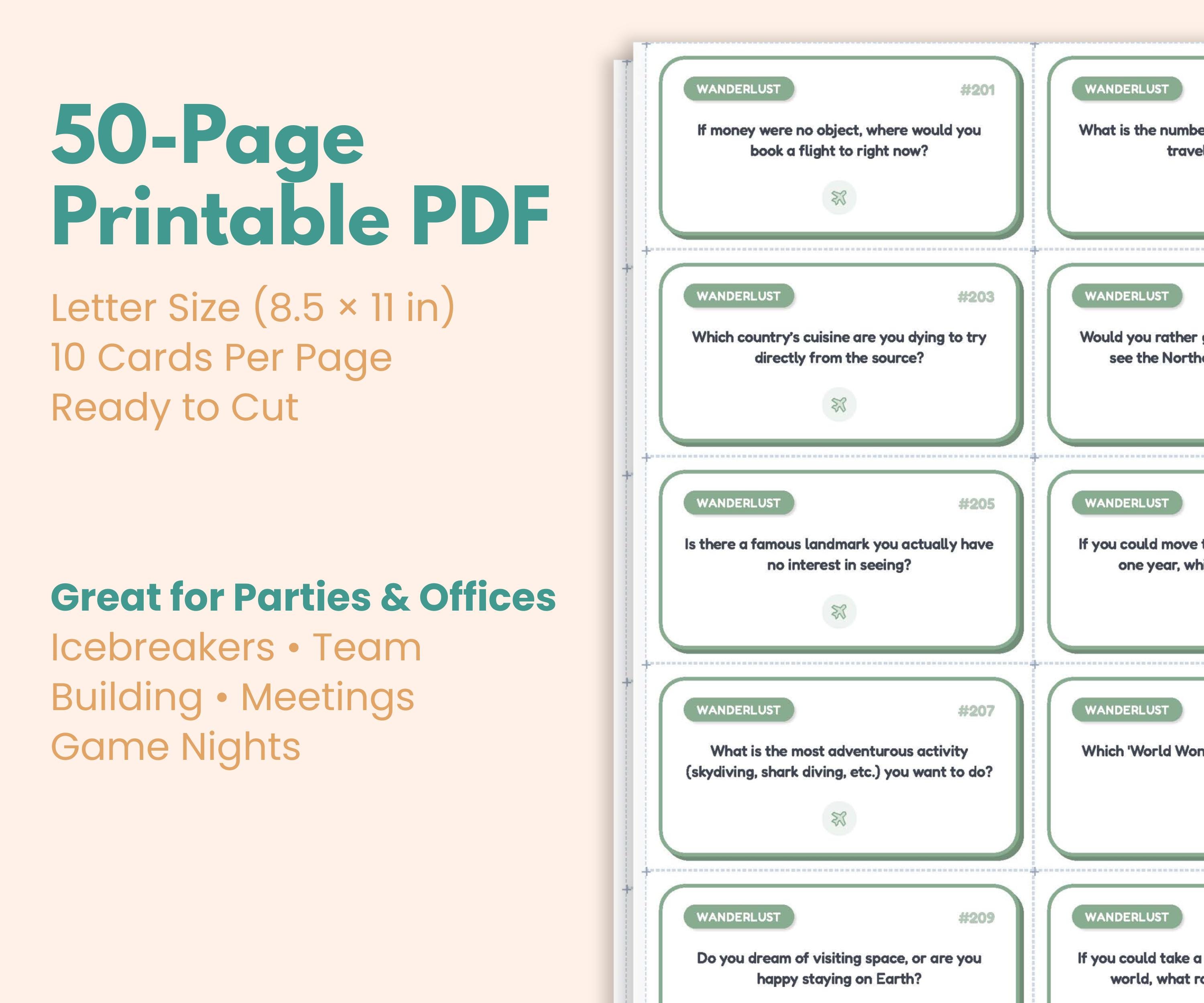 500 Conversation Starter Cards Printable | Icebreaker Cards Bundle ...