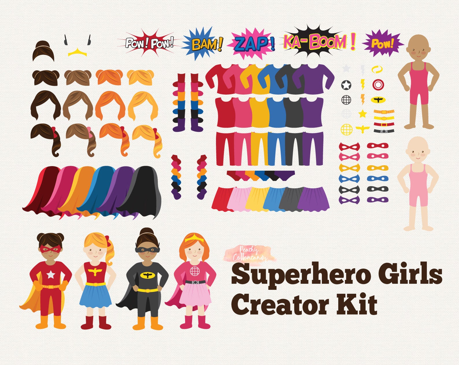 BUY 4 GET 50% OFF Superhero Girl Clip Art Creator Kit Build - Etsy