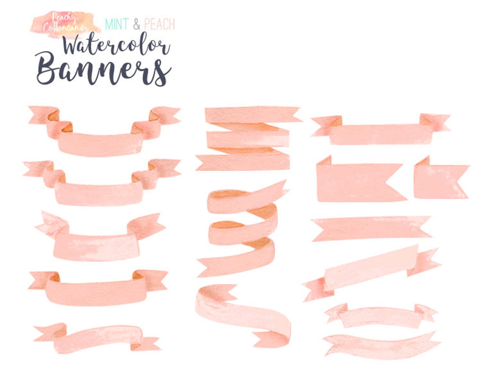 BUY 4 GET 50% OFF Watercolor Ribbon Banner Clip Art in Peach & - Etsy