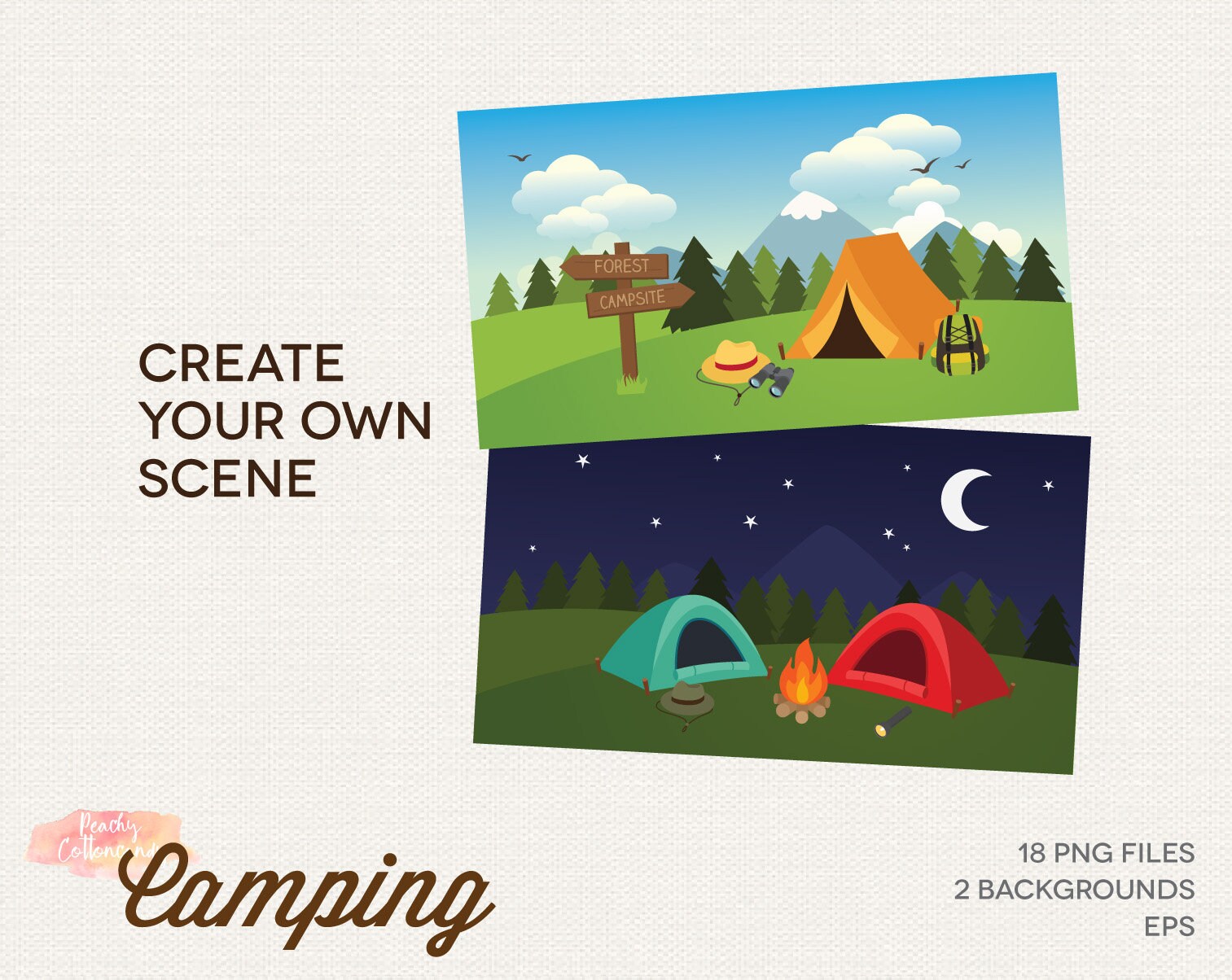 Camping Clipart Set: Hiking, Campfire, Tent Graphics (digital Download ...