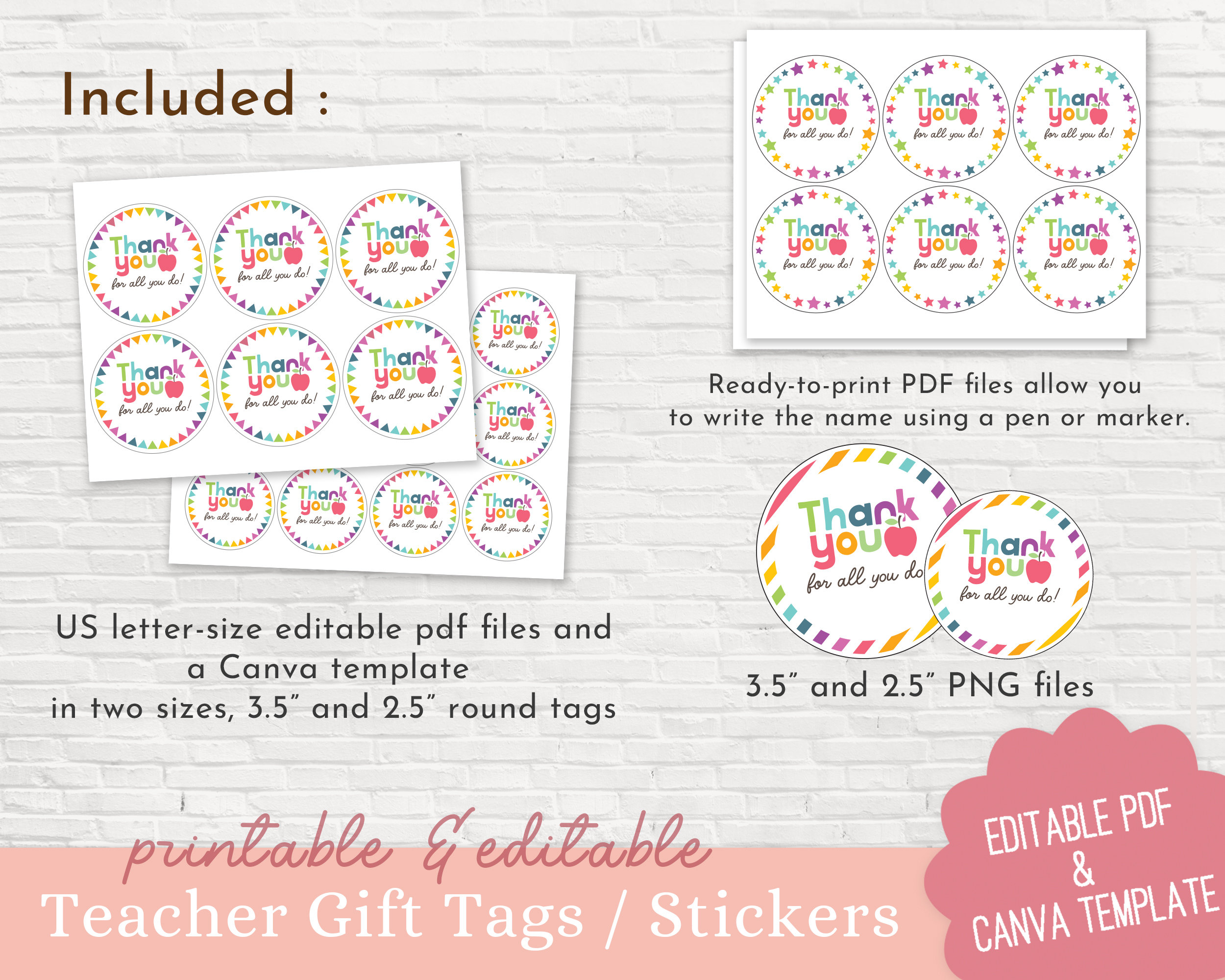 Printable Teacher Appreciation Gift Tags: Editable Thank You Stickers ...