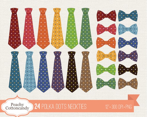 BUY 4 GET 50 OFF 24 Colorful Polka Dots Neckties Clipart Polka Dot Necktie Bow Tie Clip Art Polkadot Tie Clip Art Commercial Use Ok