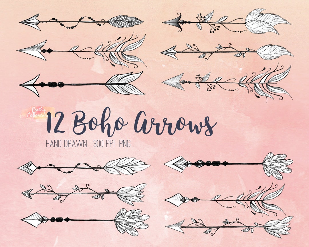 BUY 4 GET 50% OFF Hand Drawn Boho Arrows Clipart - Tribal Arrow Clipart ...