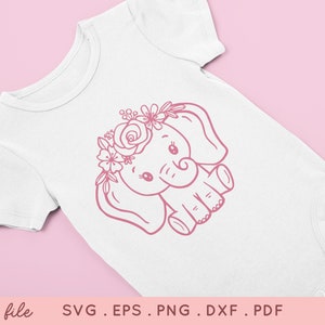 BUY 4 GET 50% OFF Cute Baby Elephant Svg - Elephant With Flower Crown ...
