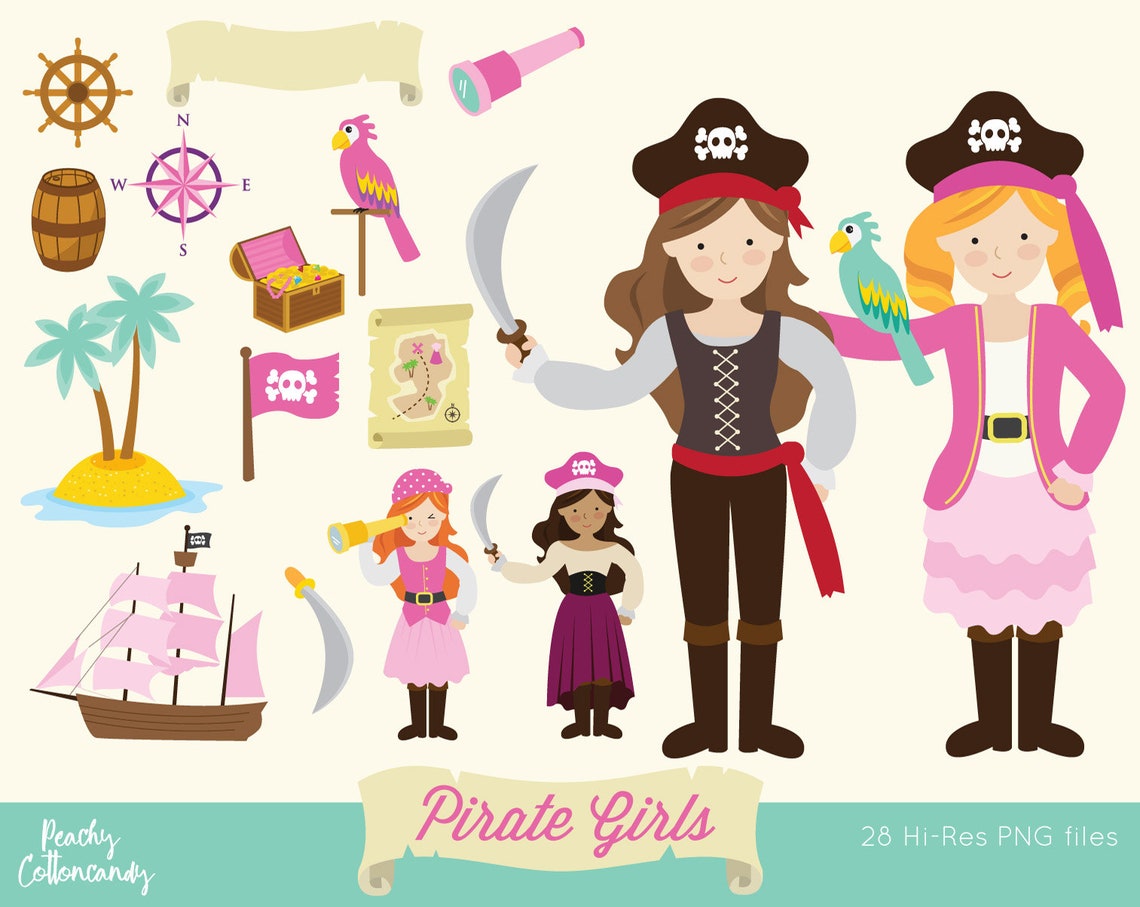 BUY 4 GET 50% OFF Pirate Girls Clipart Girl Pirate Clip Art - Etsy