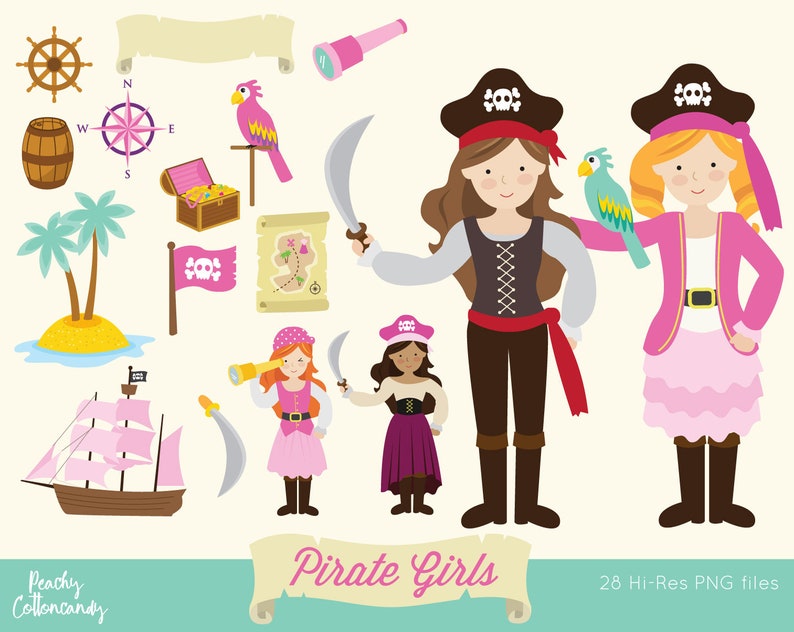 BUY 4 GET 50% OFF Pirate Girls Clipart Girl Pirate Clip Art - Etsy