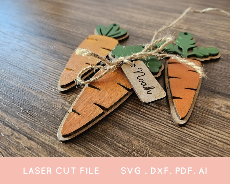 Carrot Easter Basket Tag SVG Laser Cut Files: DIY Personalized Name Tag ...