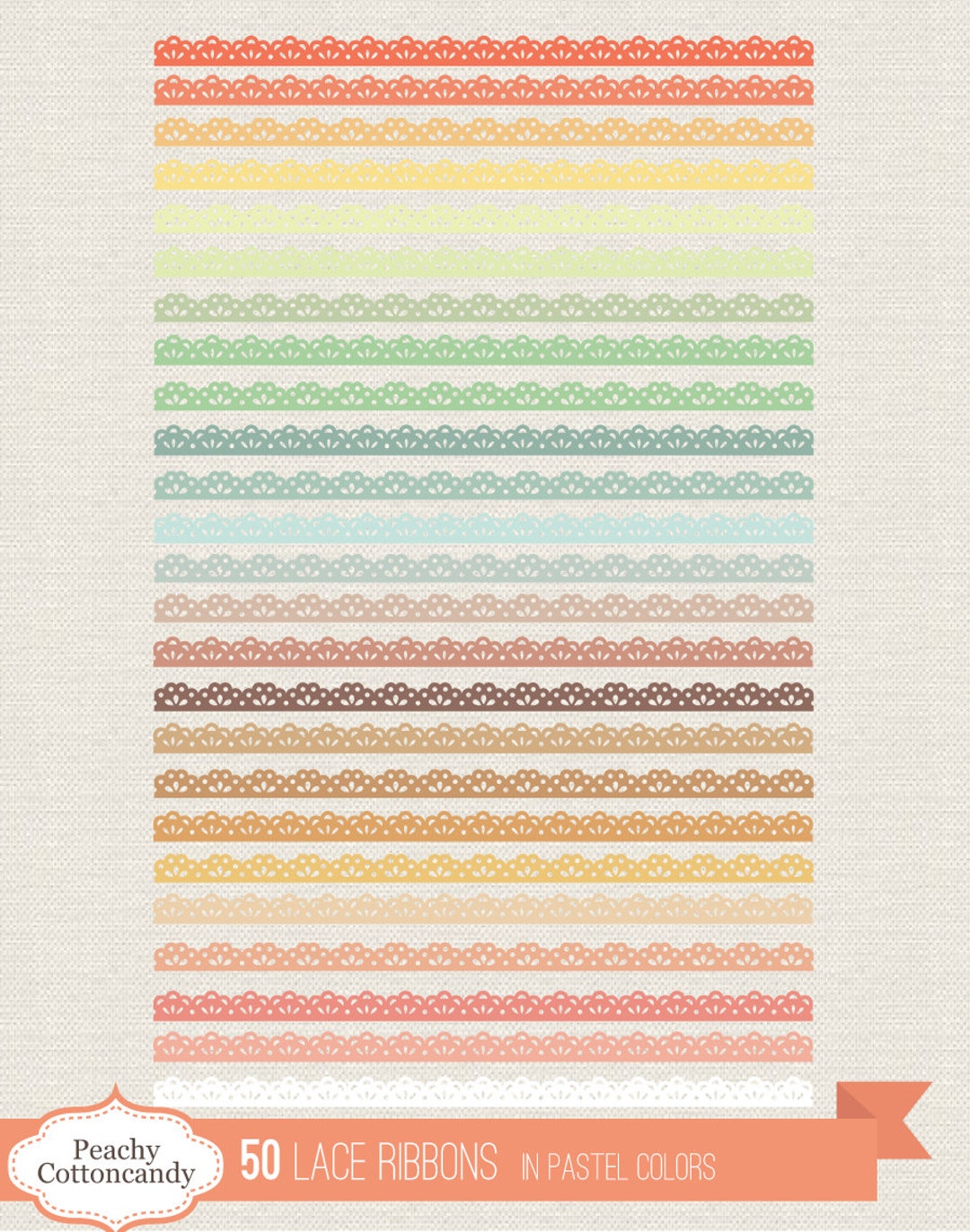 BUY 4 GET 50% OFF 50 Lace Ribbons Clip Art in Pastel Colors- Lace ...