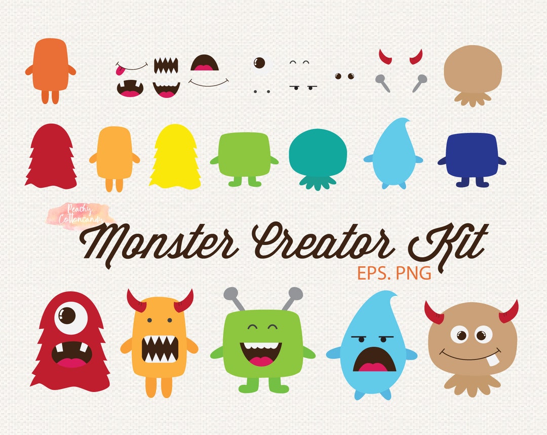 BUY 4 GET 50% OFF Monster Creator Kit Clipart - Cute Monster Clip Art ...