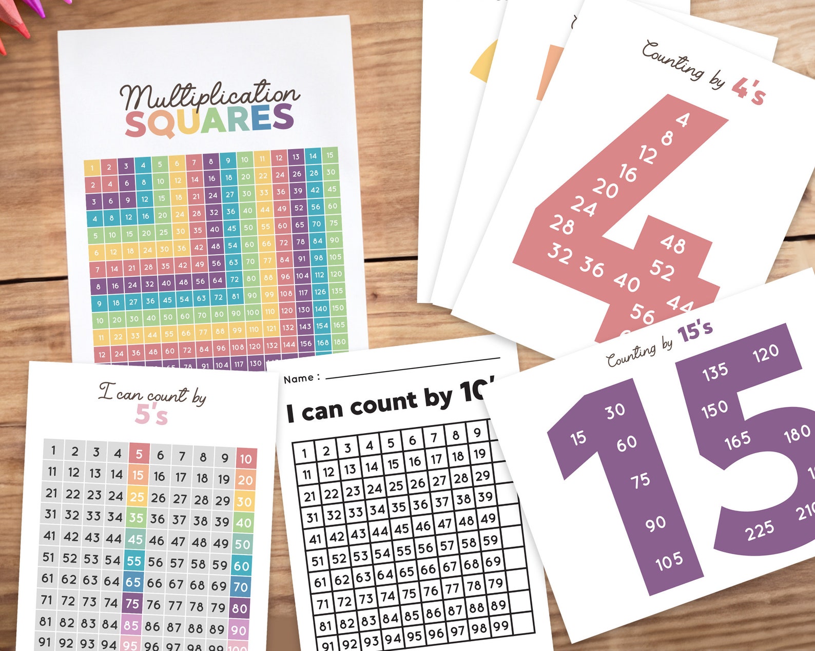Skip Counting Charts & Multiplication Squares Poster: Homeschool Math ...