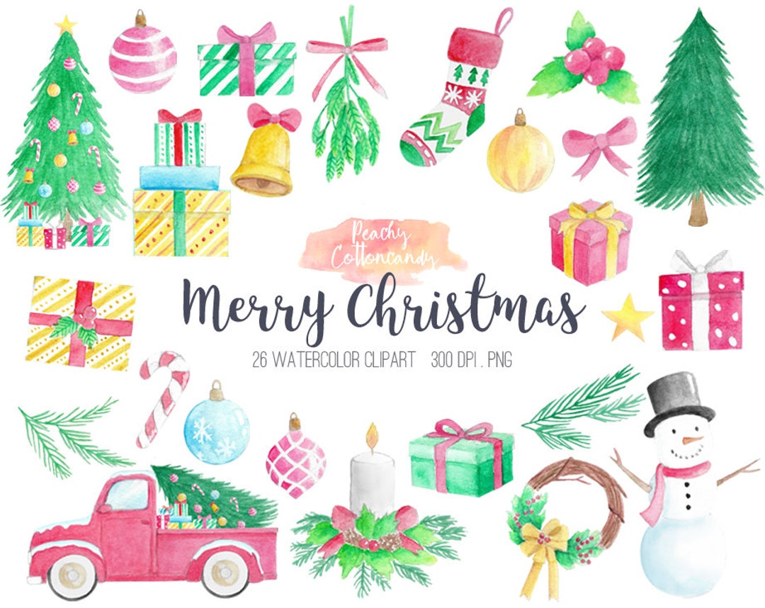Watercolor Christmas Clipart: Holiday PNG Images (commercial Use) - Etsy