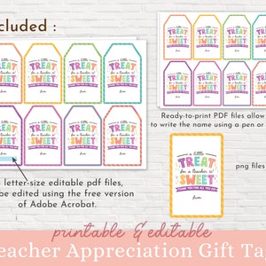 Printable Teacher Appreciation Gift Tags: Editable Sweet Treat (digital ...