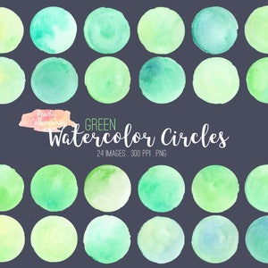 BUY 4 GET 50% OFF 24 Green Watercolor Circles Clip Art - Watercolour ...