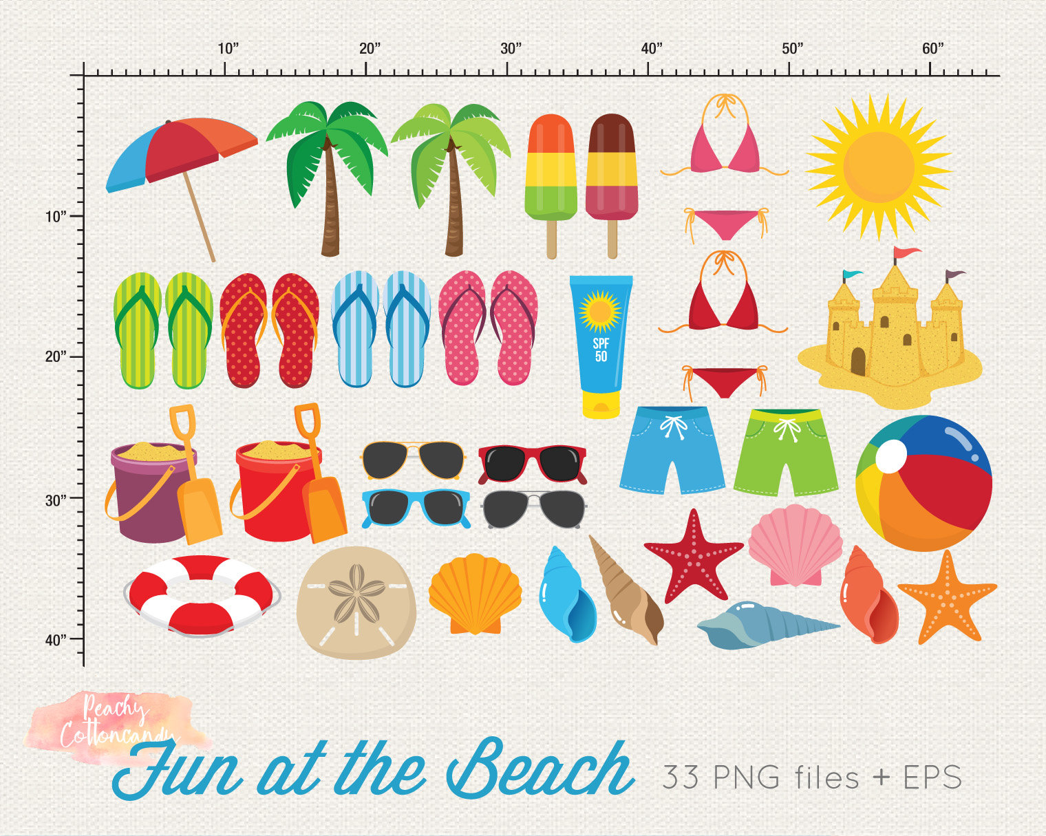 BUY 4 GET 50% OFF Beach Clipart Vector Summer Clipart - Etsy