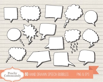 Doodle Speech Bubbles Clipart Clip Art and Vectors, Hand Drawn Speech ...