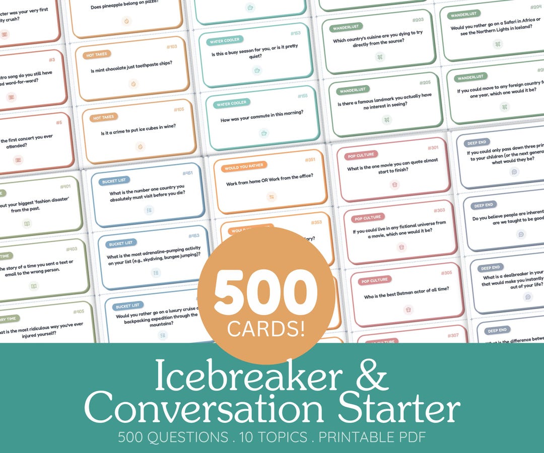 500 Conversation Starter Cards Printable | Icebreaker Cards Bundle ...