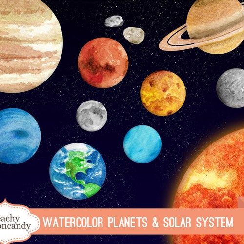 Watercolor Planets Clipart Solar System Download Space - Etsy