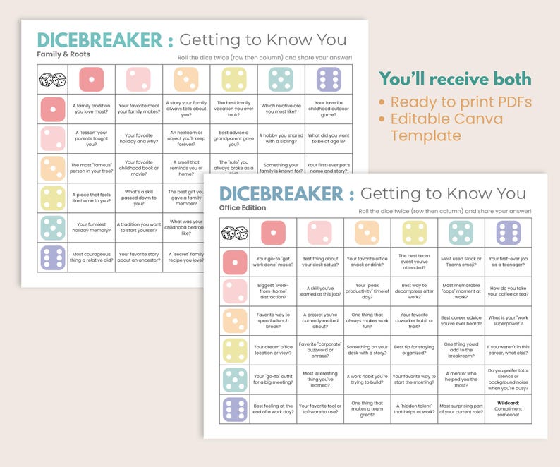 Editable Dicebreaker Games Bundle for Office Party Family Reunion ...