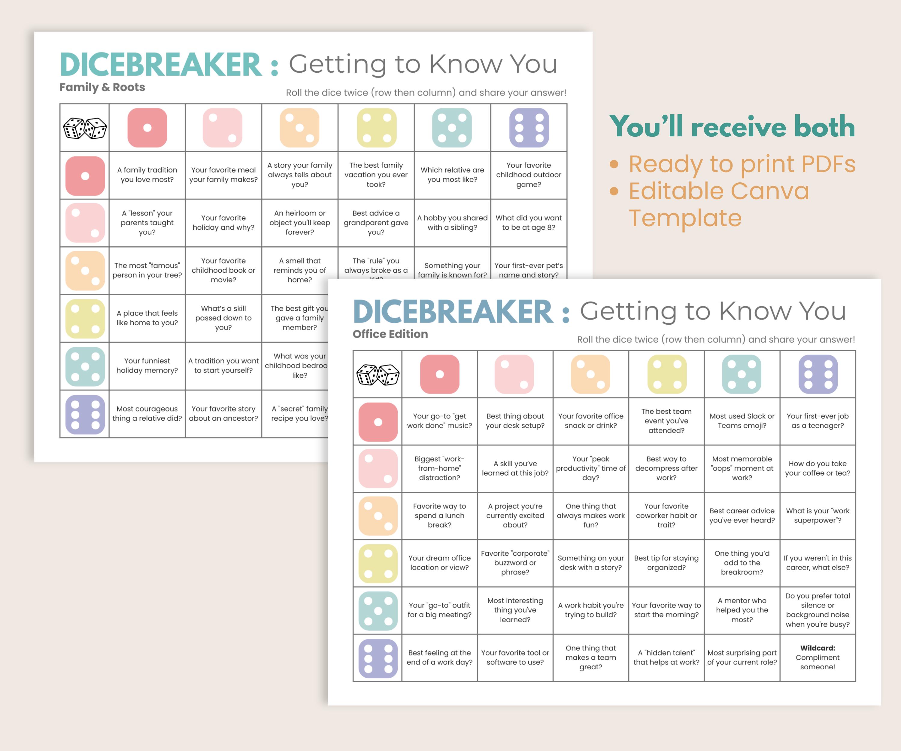 Editable Dicebreaker Games Bundle for Office Party Family Reunion ...