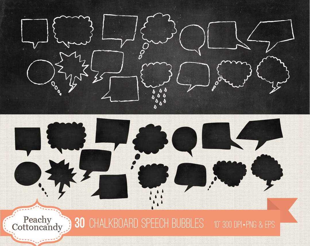 Chalkboard Speech Bubble Clipart: Hand-drawn Style (digital Download ...