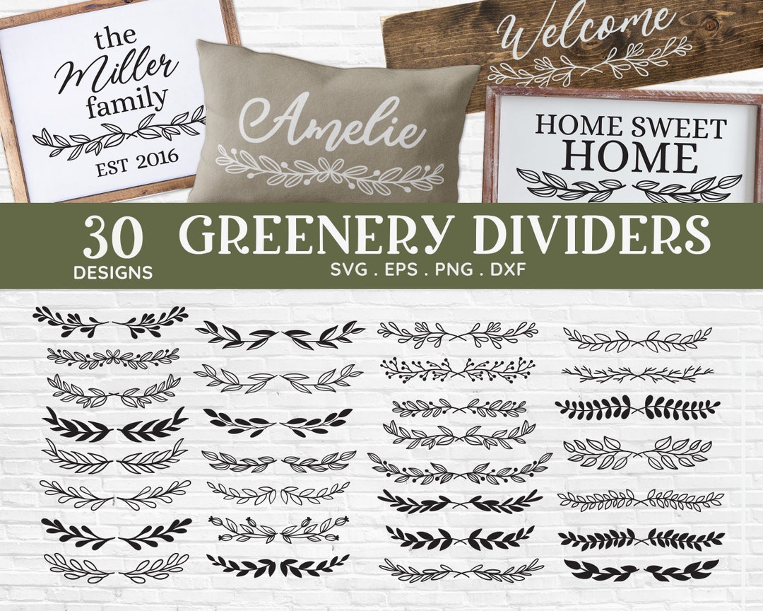Greenery Text Divider SVG Bundle: Leaf Border Design Elements (digital ...