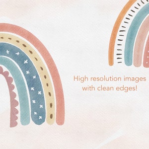 Watercolor Boho Rainbow Clipart: Pastel Rainbow Decor (PNG Digital ...