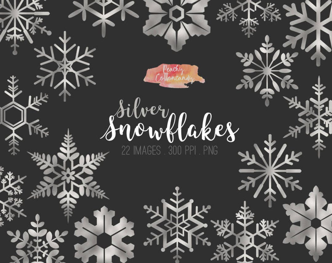 20 Silver Snowflake Clip Art: Christmas Winter Graphics (digital ...