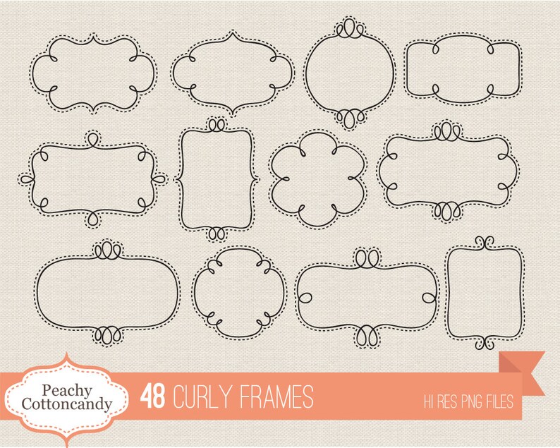 48 Hand-drawn Curly Frames Clipart: Doodle Frames (digital Download) - Etsy